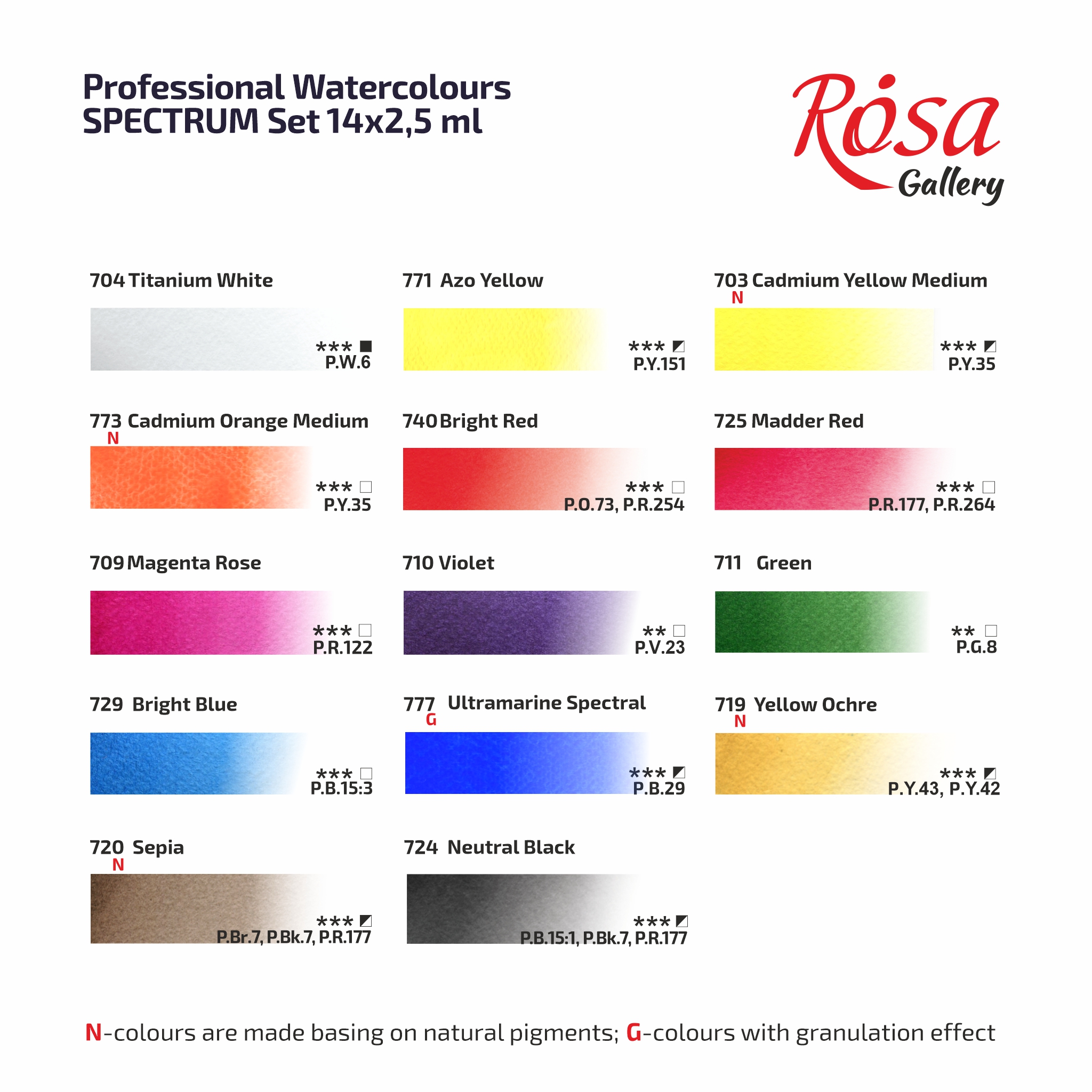 9235 Rosa Gallery ‘Spectrum’ 14 Assorted Watercolour Pans + Brush ...