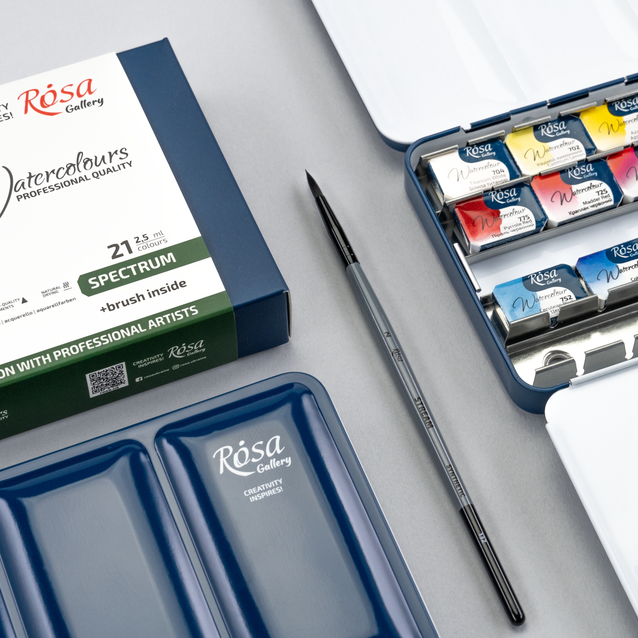 9236 Rosa Gallery ‘Spectrum’ 21 Assorted Watercolour Pans + Brush ...